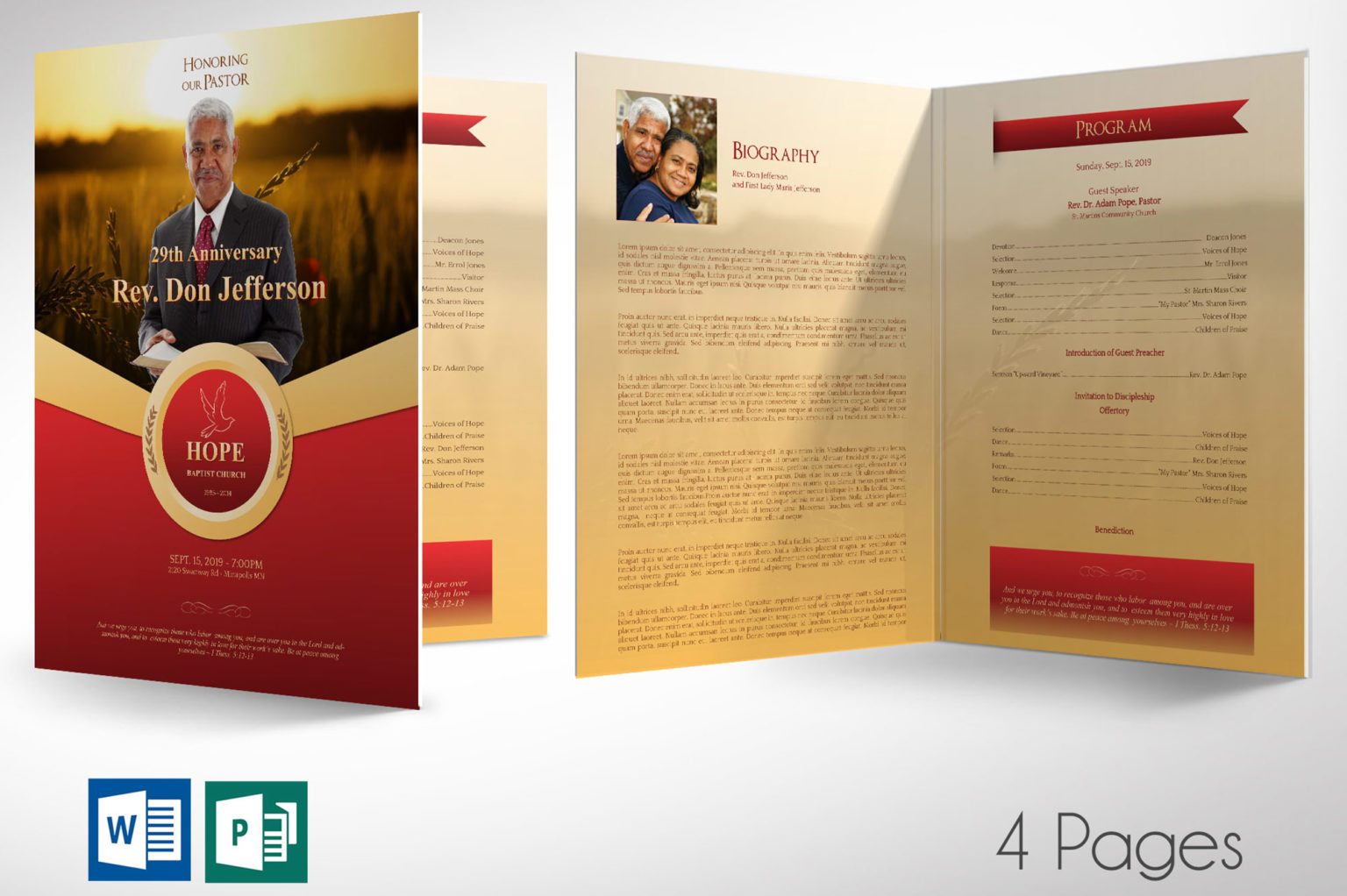 Pastor Anniversary Program Word Publisher Large Template | Godserv