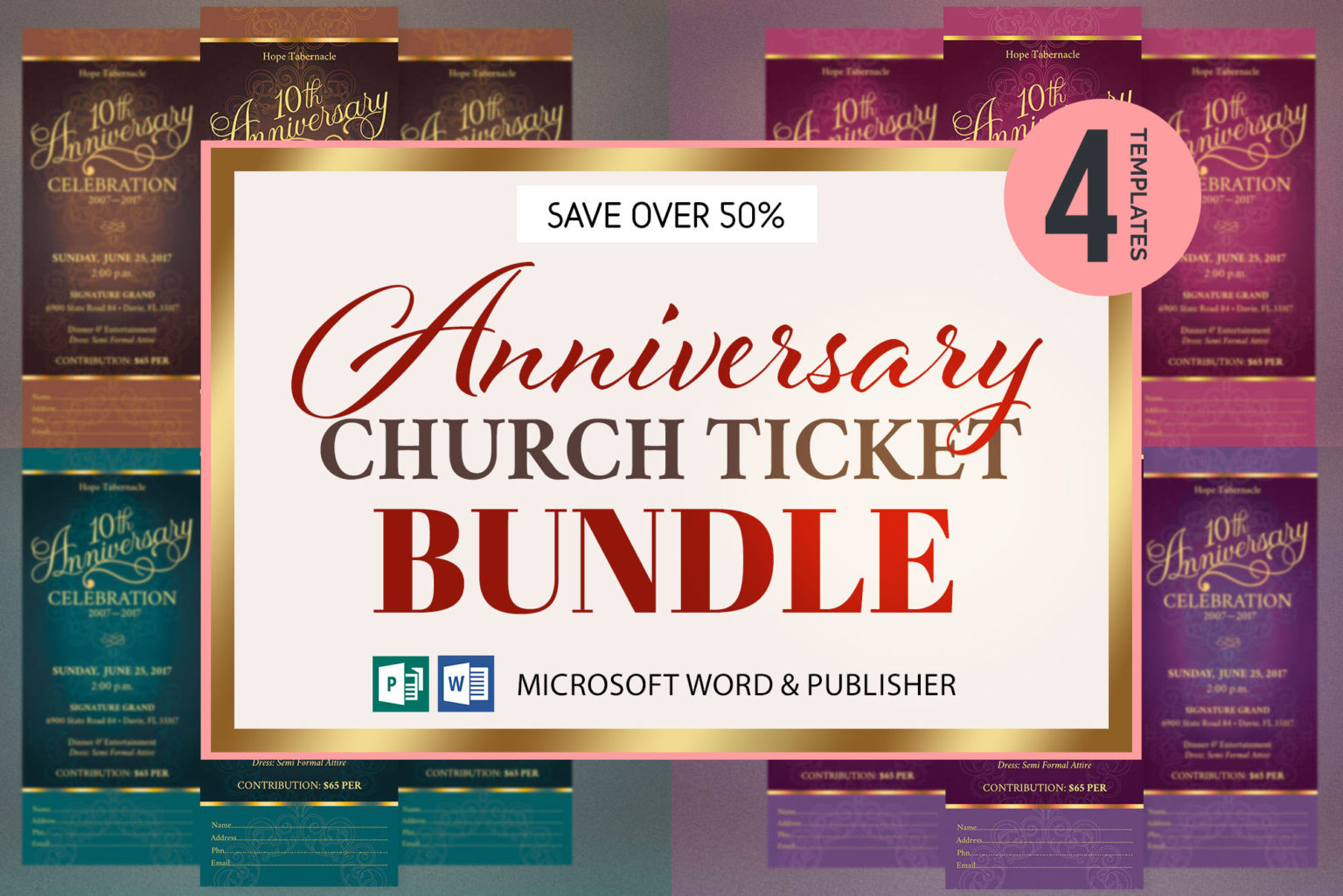 Church Anniversary Ticket Template Bundle » Godserv Designs