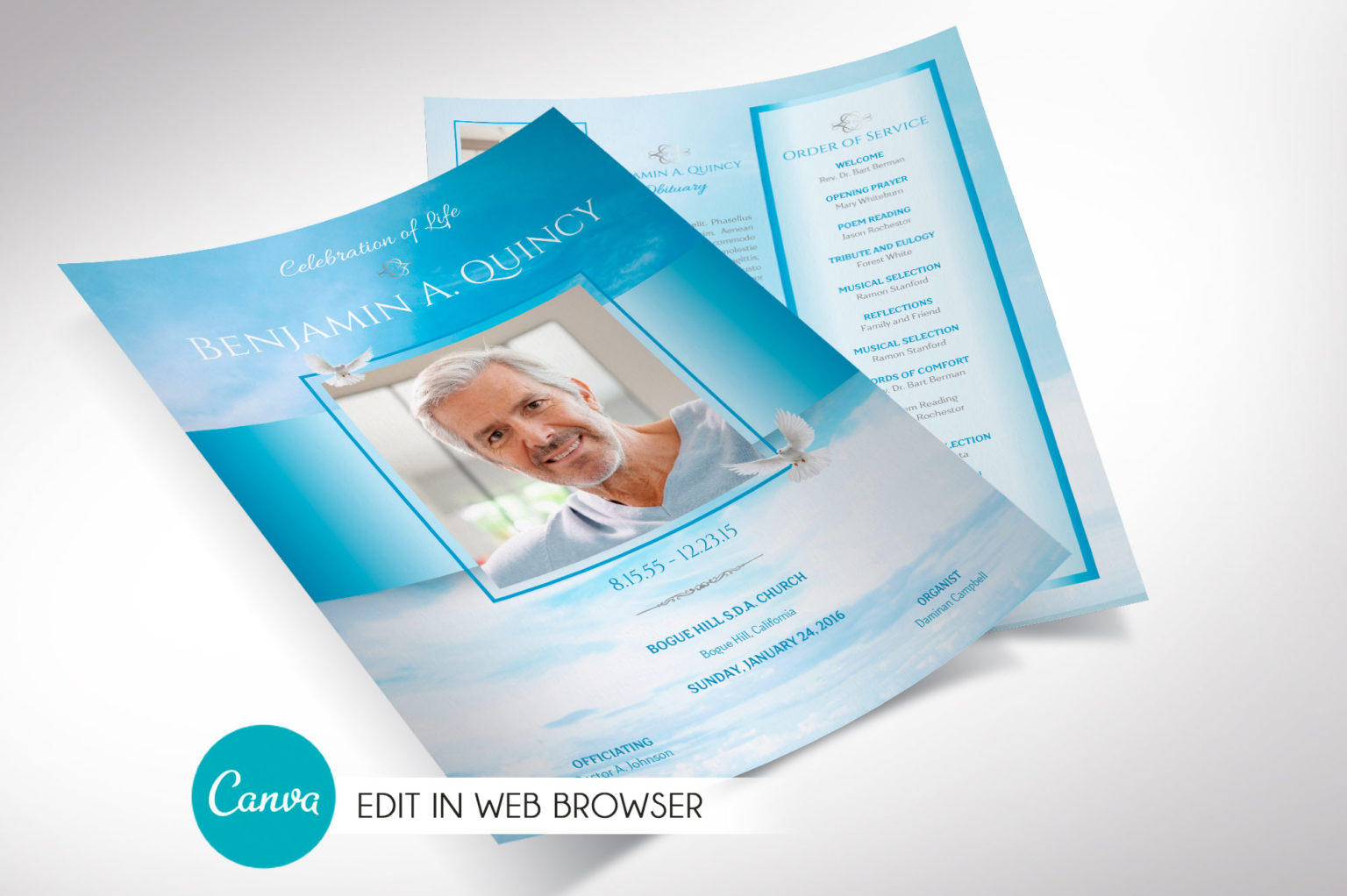 Clouds Single Sheet Funeral Program Canva » Godserv Designs