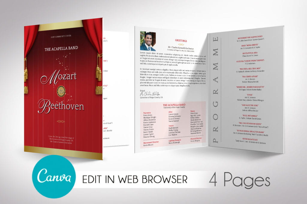 Musical Event Program Canva Large Template » Godserv Designs