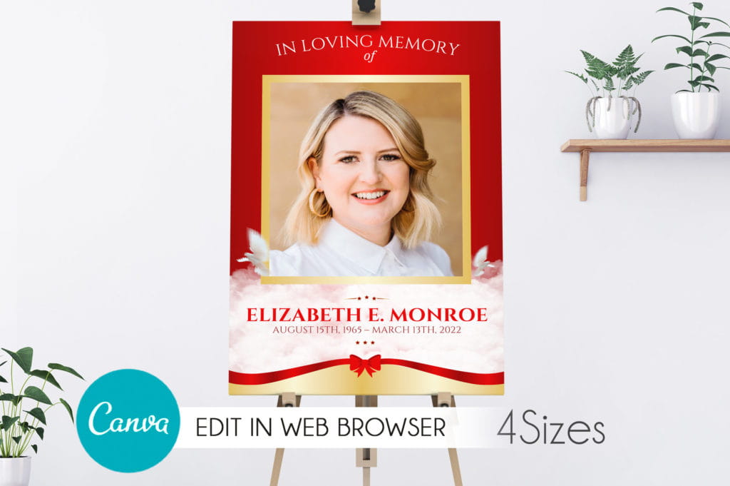 Funeral Poster Canva Template | Display - Red Ribbon | Godserv