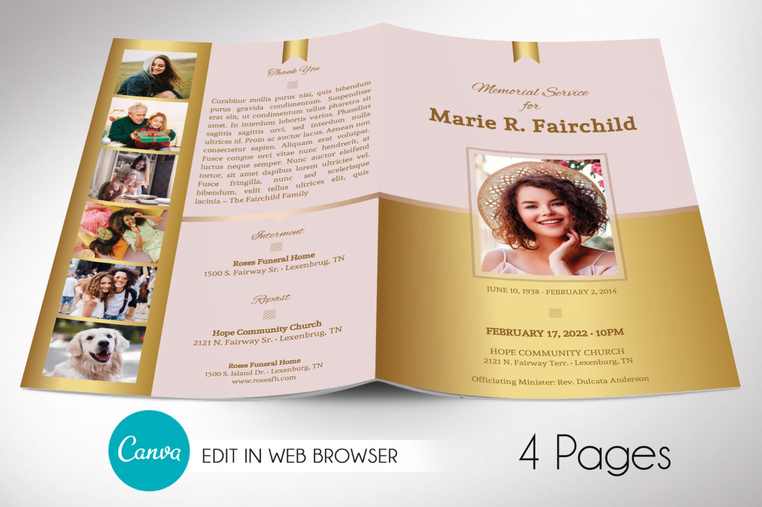 Golden Funeral Program Canva Template » Godserv Designs