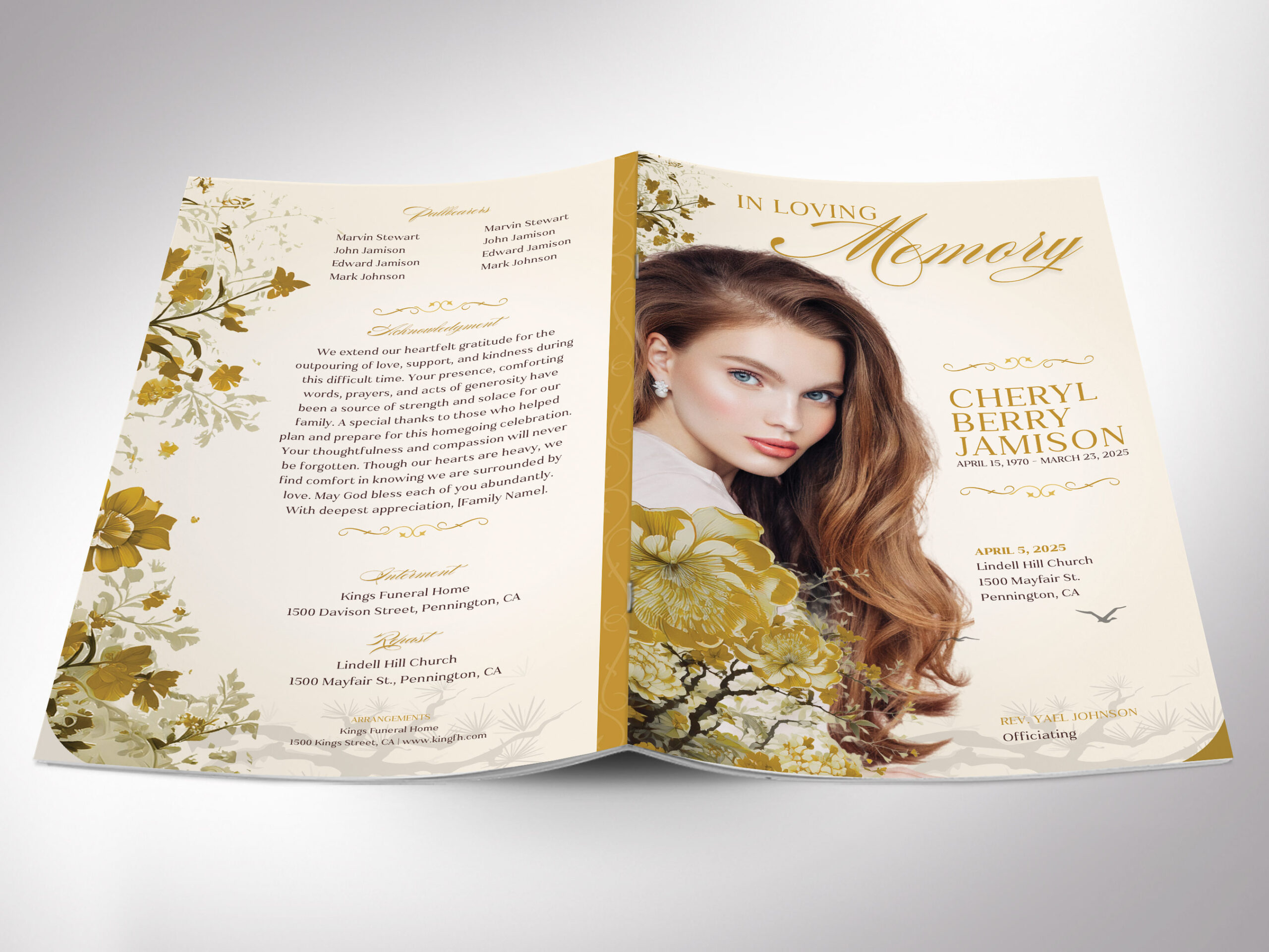 Beige Chinoiserie Funeral Program Canva Template » Godserv Designs