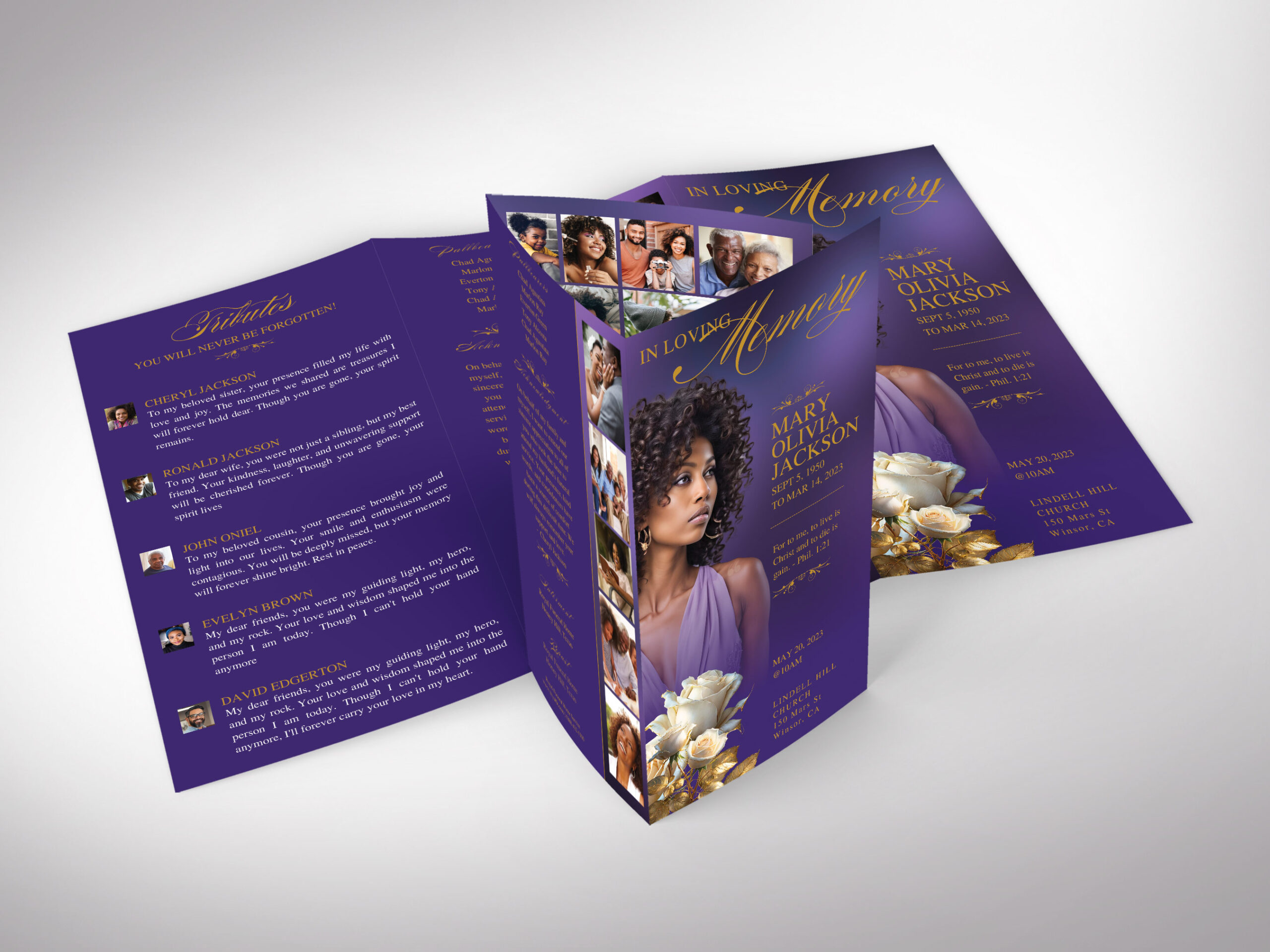 Purple & Gold Rose Funeral Program Template » Godserv Designs