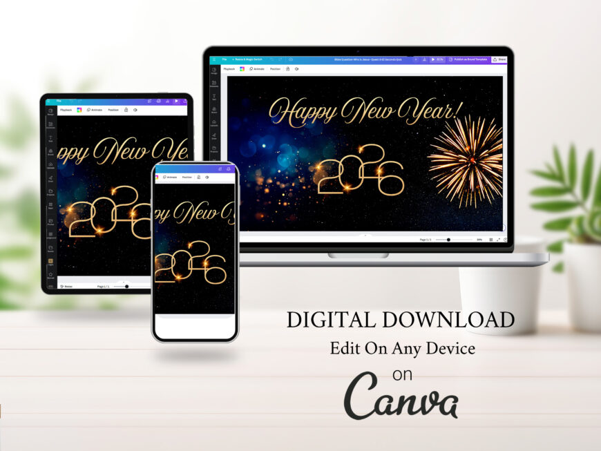 Happy New Year Title Slide - Animated Canva Template » Godserv Designs